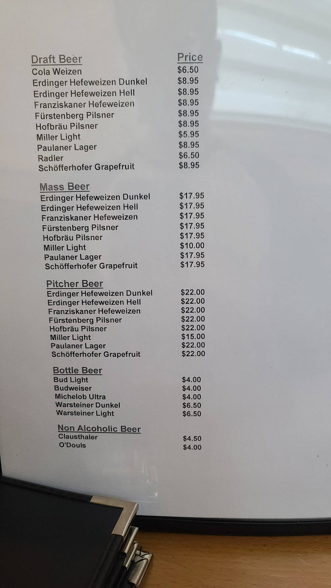 Menu at Bodensee restaurant, Helen, 64 Munich Strasse