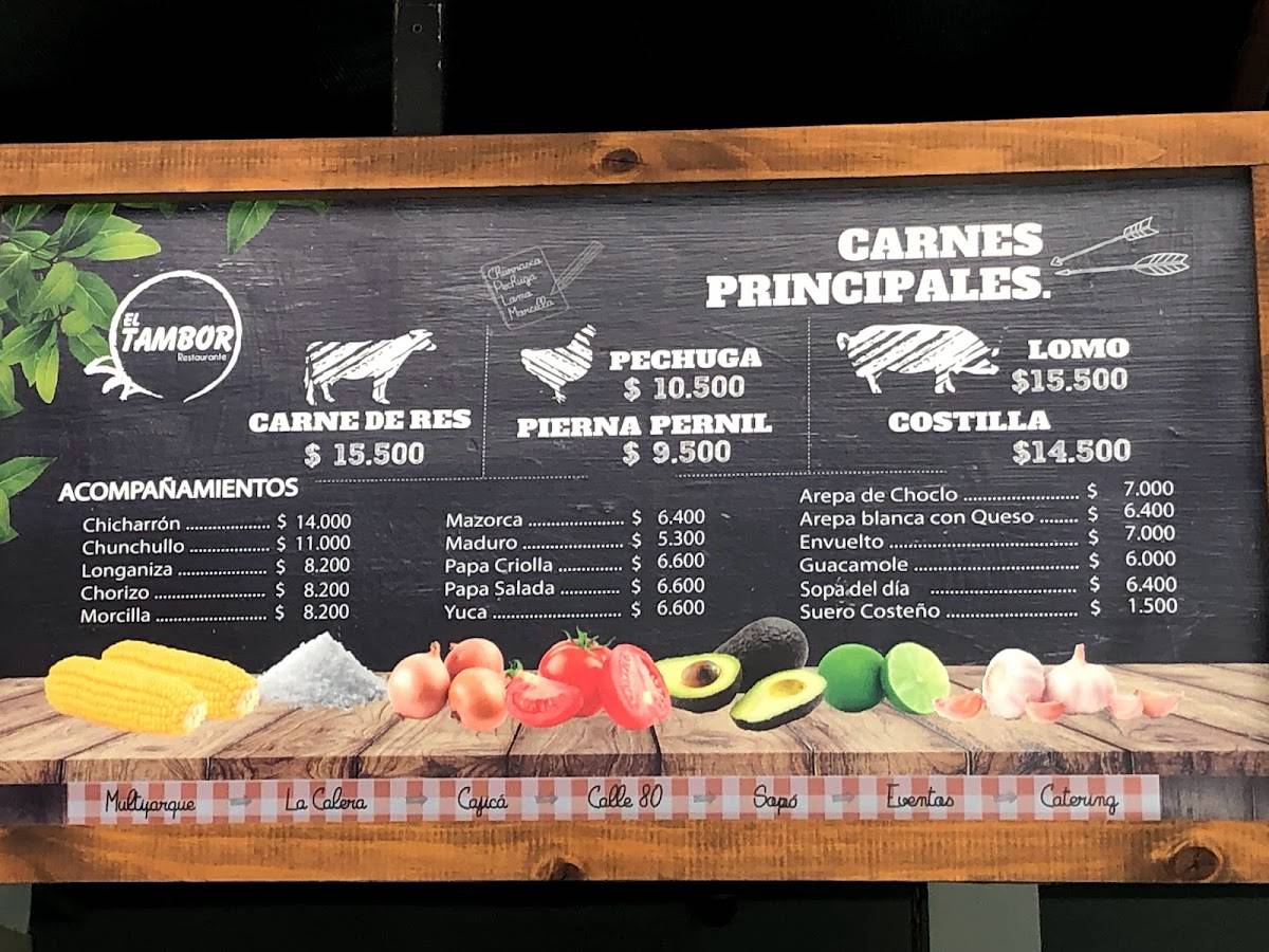 Menu at El Tambor Multiparque restaurant, Bogotá, Autopista Nte. #224 - 60