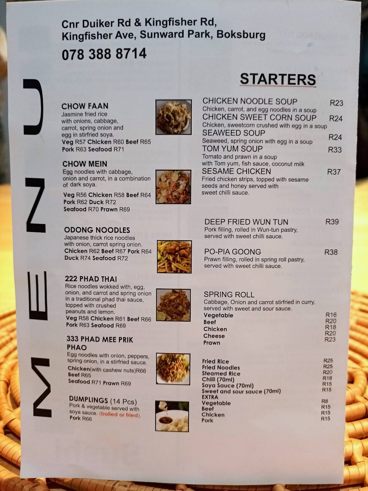 Menu at si yummy restaurant, Boksburg