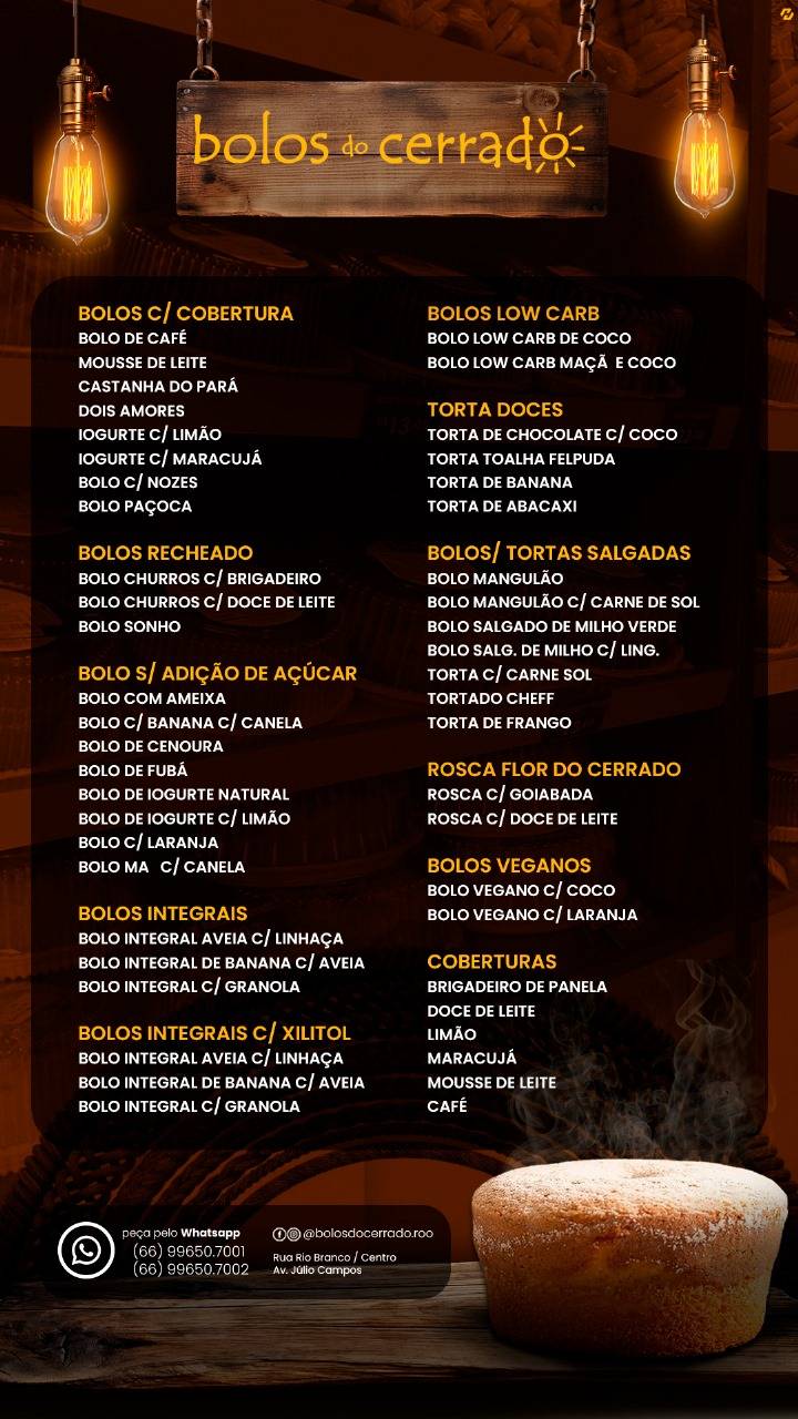 Menu at Bolos do Cerrado Av. Júlio Campos, Rondonópolis