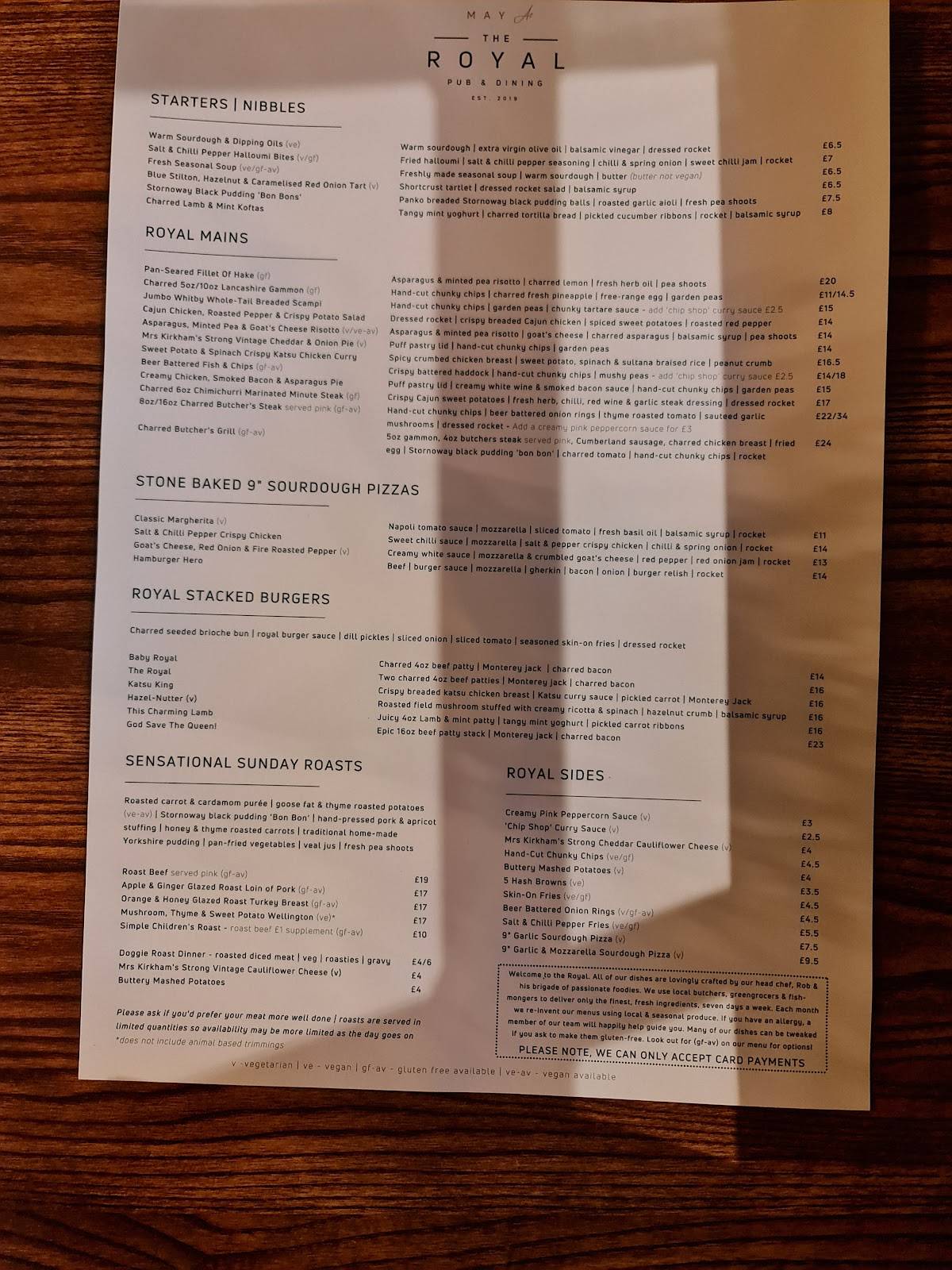 Menu at Royal Hotel pub & bar, Carnforth, 27 Main Rd