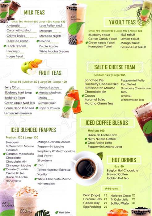 Menu at Bon AppeTea, Tagaytay, Kasa Luntian