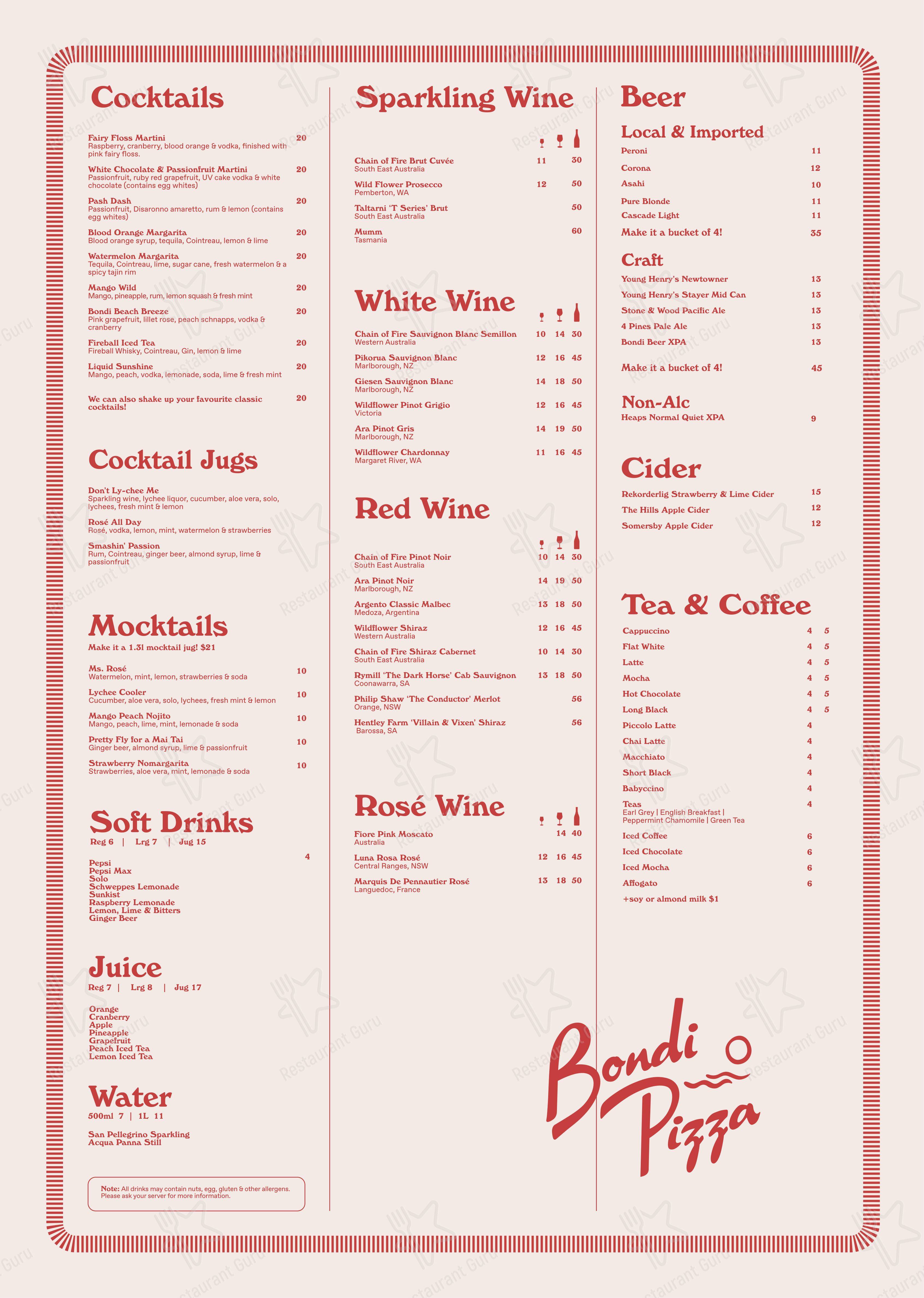 Menu at Bondi Pizza pizzeria, Parramatta, 320 Church St