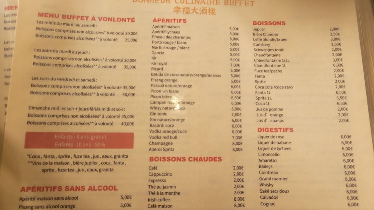 Menu au Bonheur Culinaire Buffet, Verviers