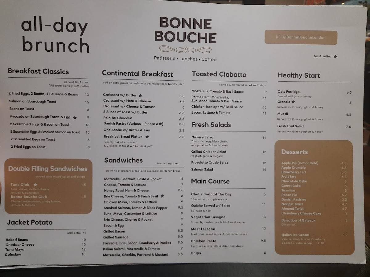 Menu at Bonne Bouche Paddington, Coffee Shop & Takeaway cafe, London ...