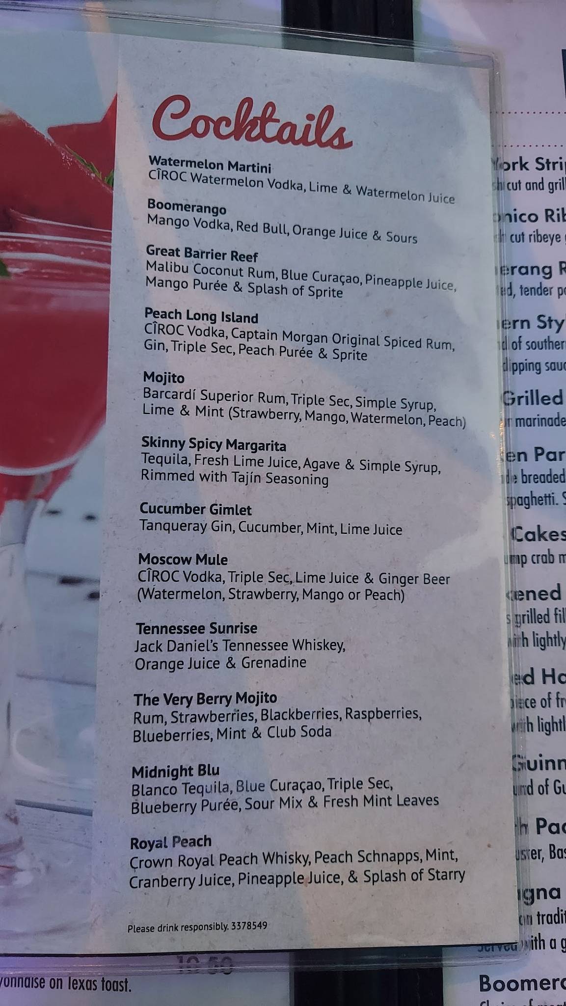 Menu at Boomerang Bar & Grill, New Cumberland