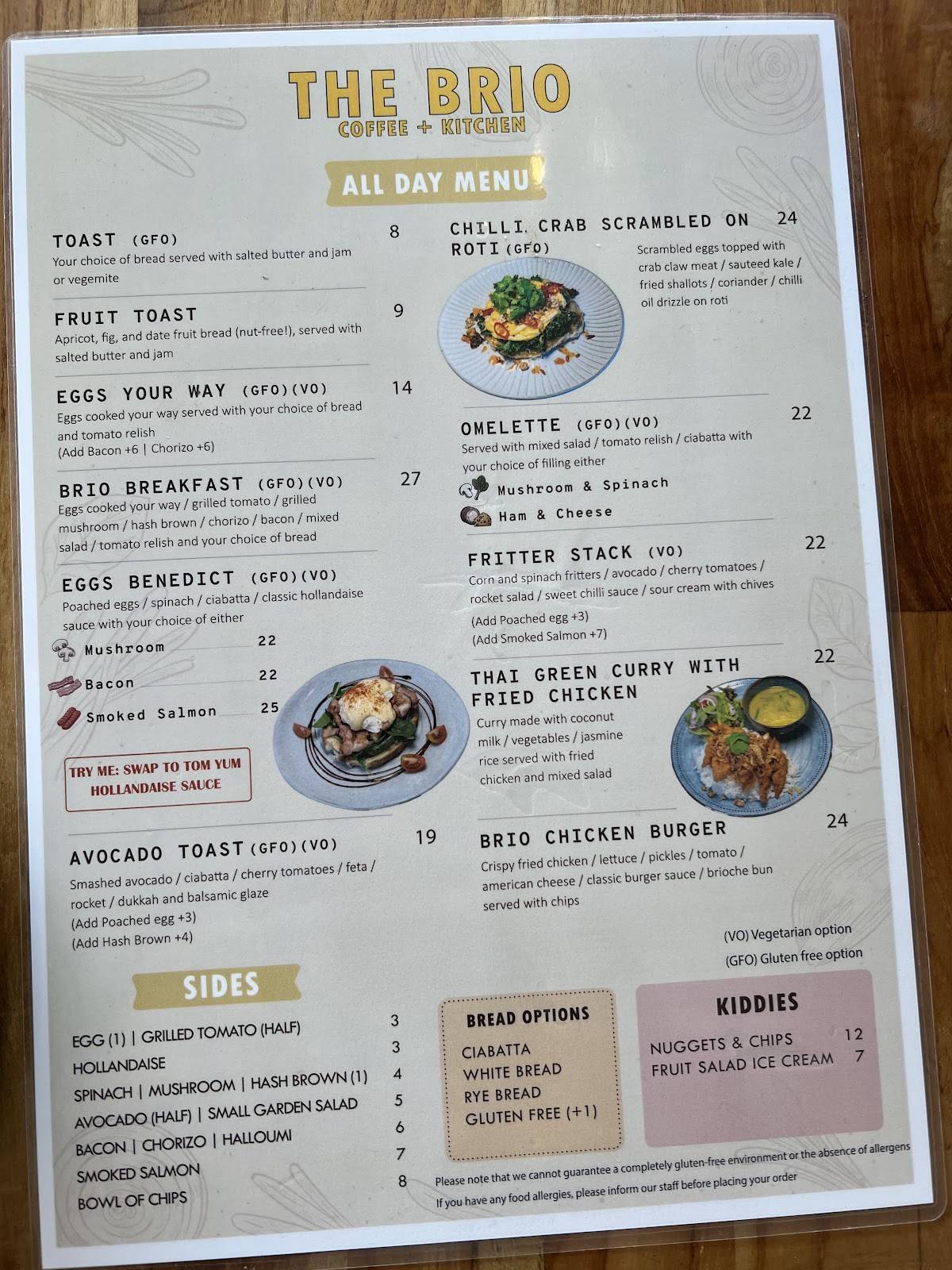 Menu at The Brio Coffee and Kitchen cafe, Booragoon