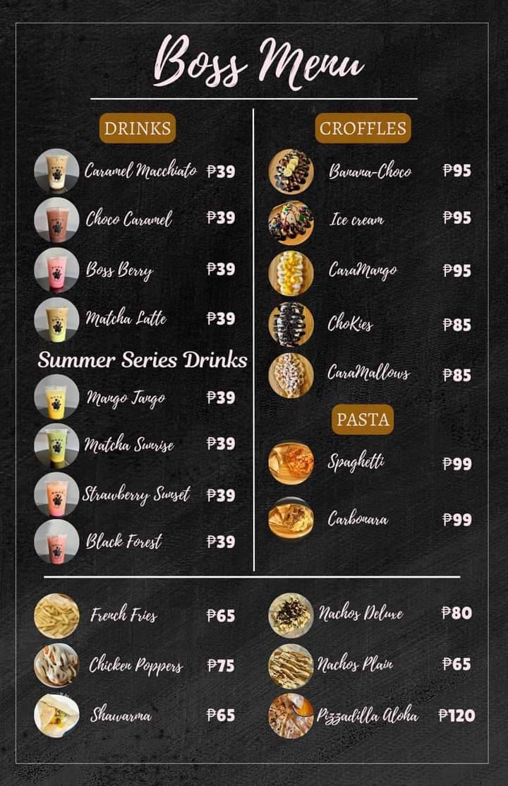Menu at Boss Macchiato Ochoa Branch, Butuan City