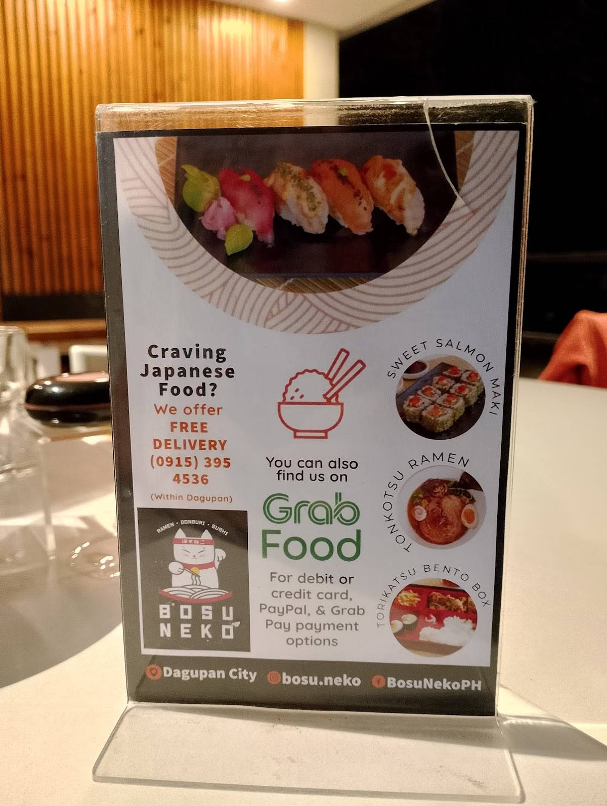 Carta de Bosu Neko Japanese Restaurant - Bonuan Branch, Dagupan