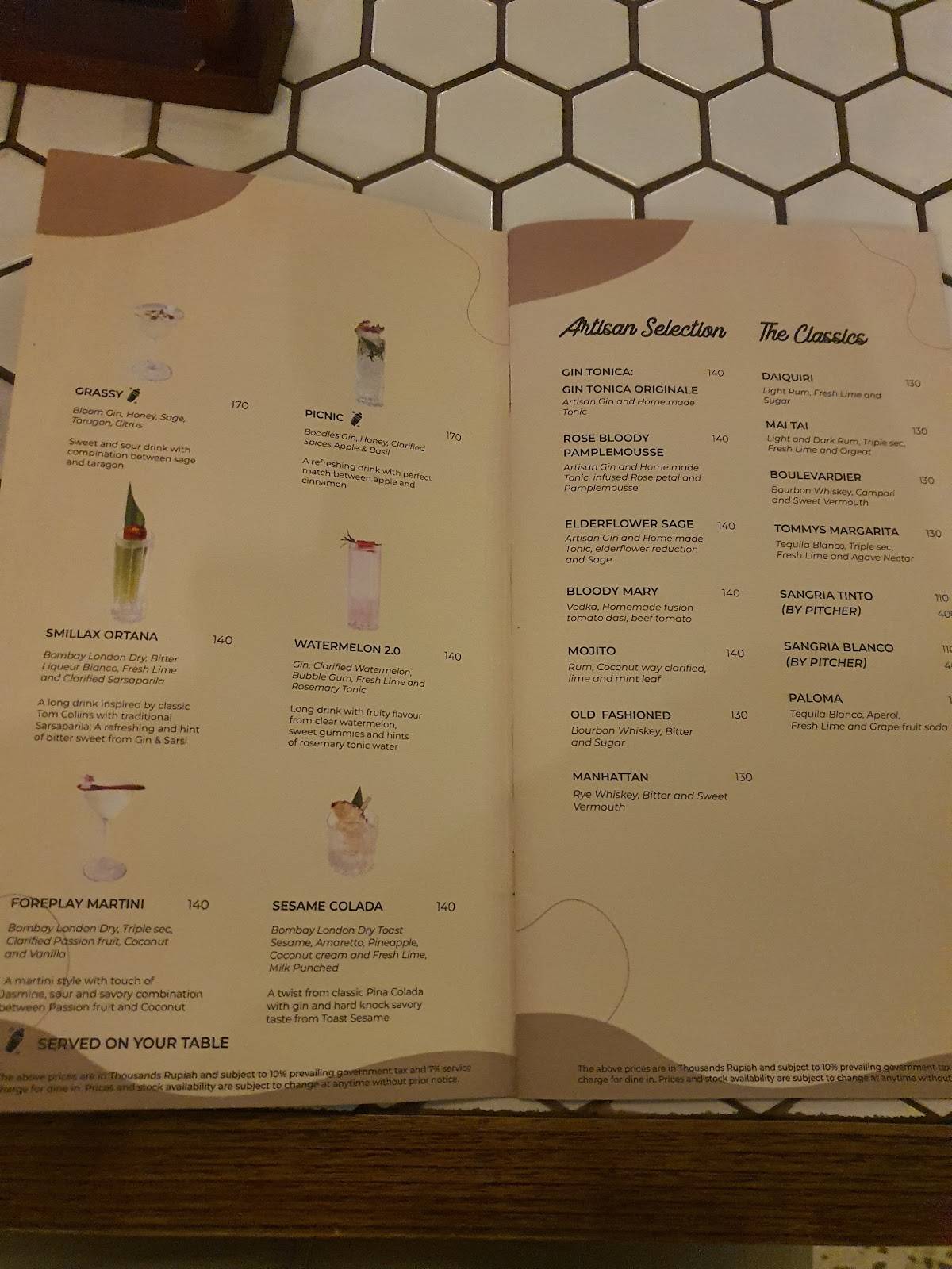 Menu at Botanica Dining Jakarta restaurant, South Jakarta