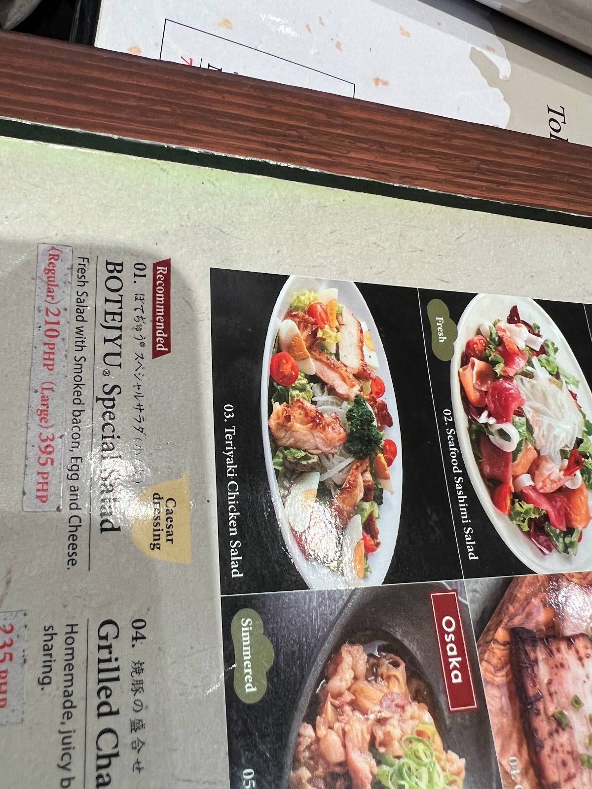 Menu at Botejyu Ayala Malls Trinoma restaurant, Quezon City