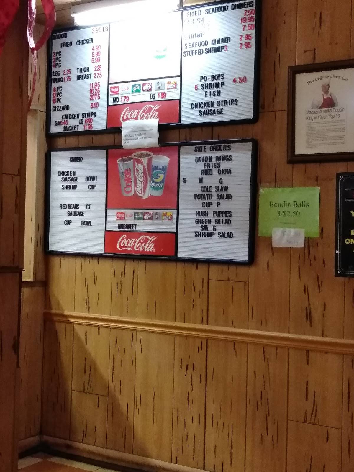 Menu at Boudin King Restaurant, Jennings