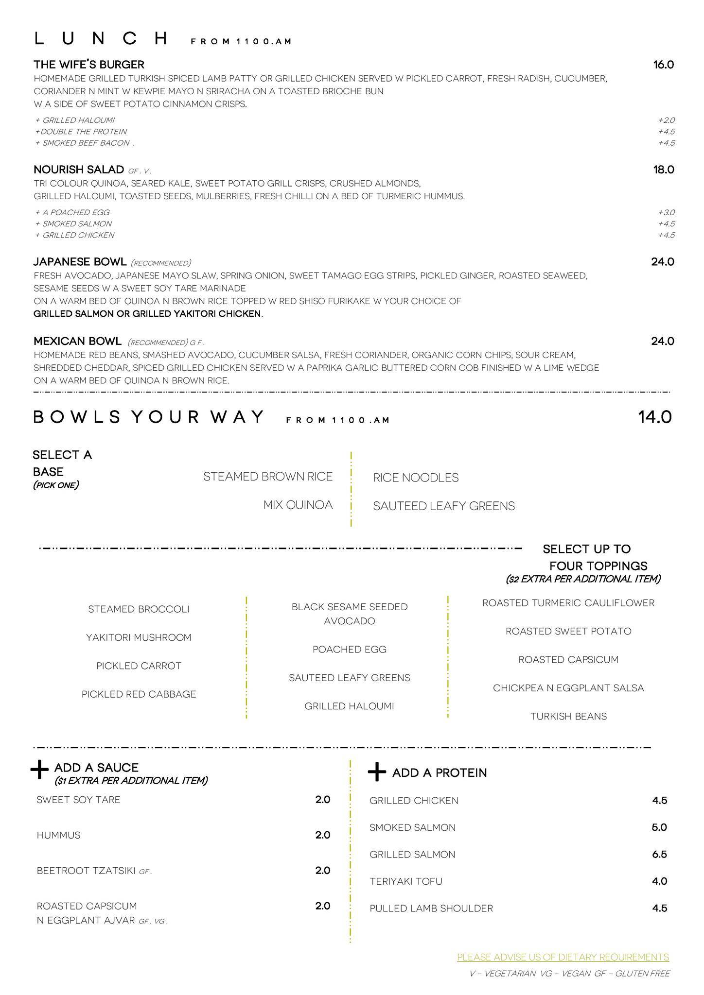 Menu at Second Wife cafe, Box Hill
