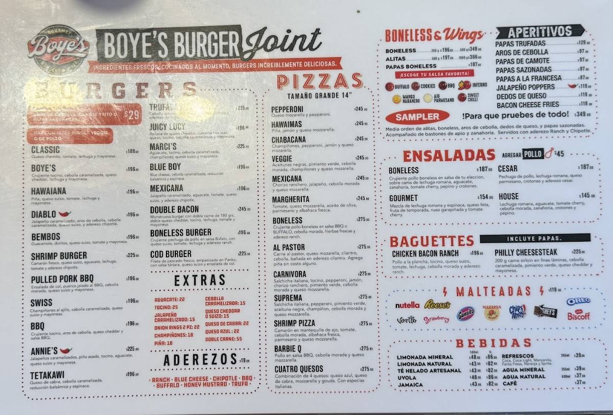 Menu at Boye's - Burgers & Pizza restaurant, San Carlos, Blvd. Manlio ...