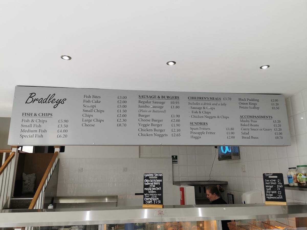 Menu at Bradleys Fish & Chips restaurant, Scarborough