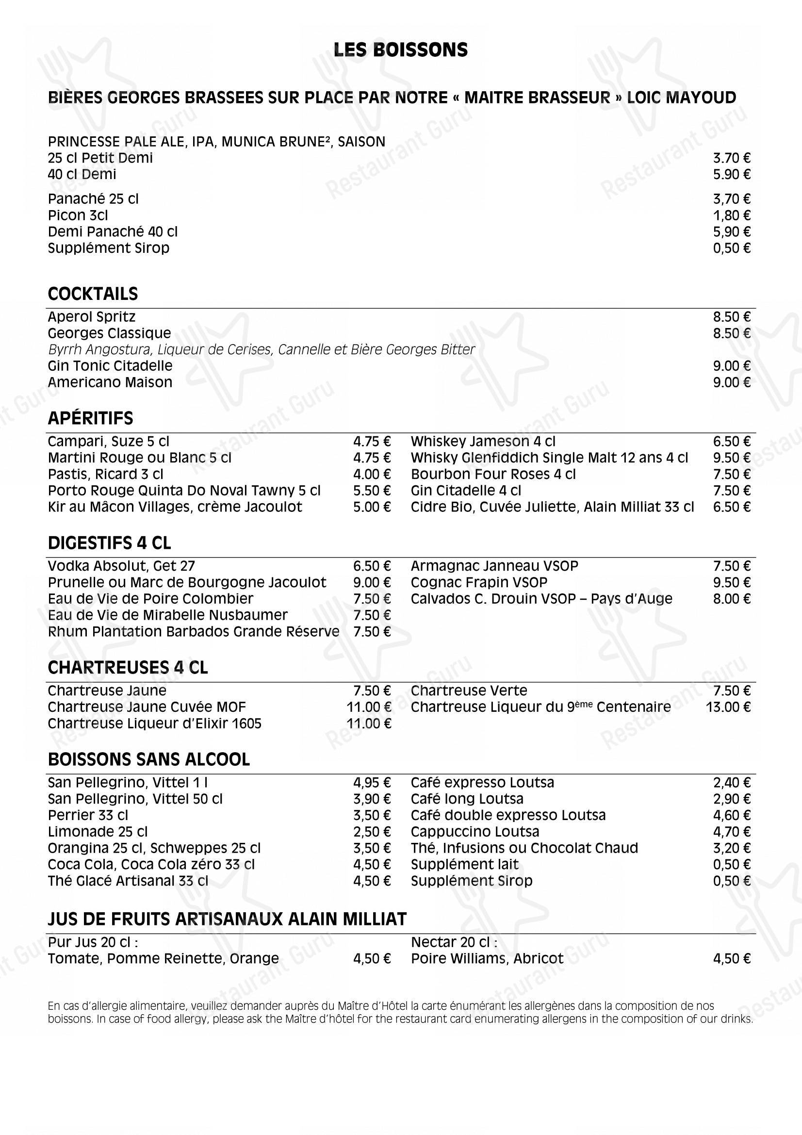Menu au Brasserie Georges restaurant, Lyon
