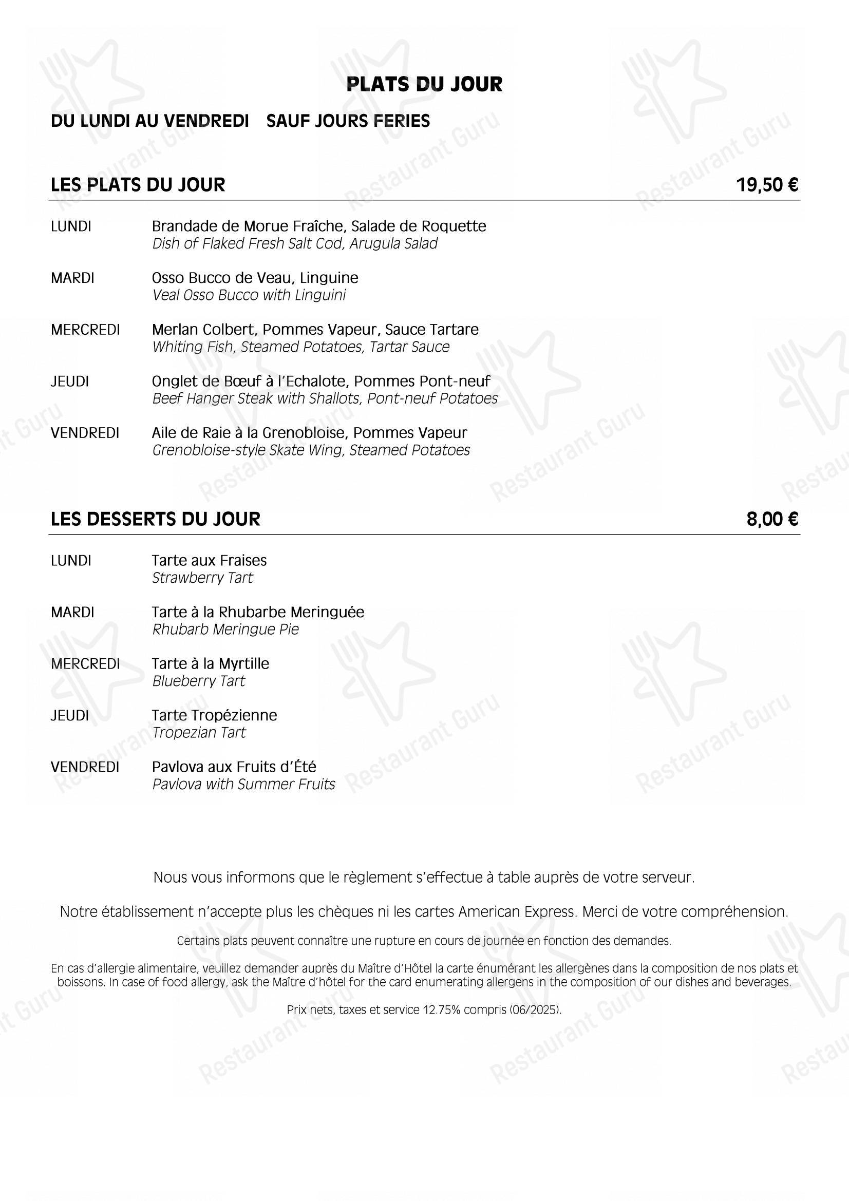 Menu au Brasserie Georges restaurant, Lyon