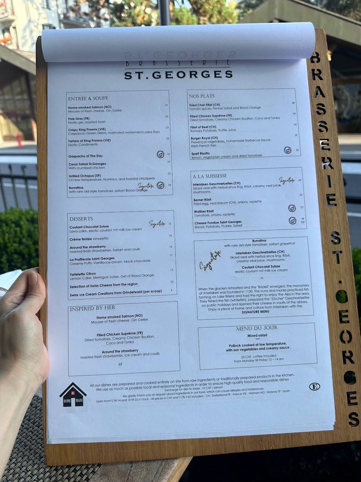 Menu at Brasserie St.Georges, Interlaken