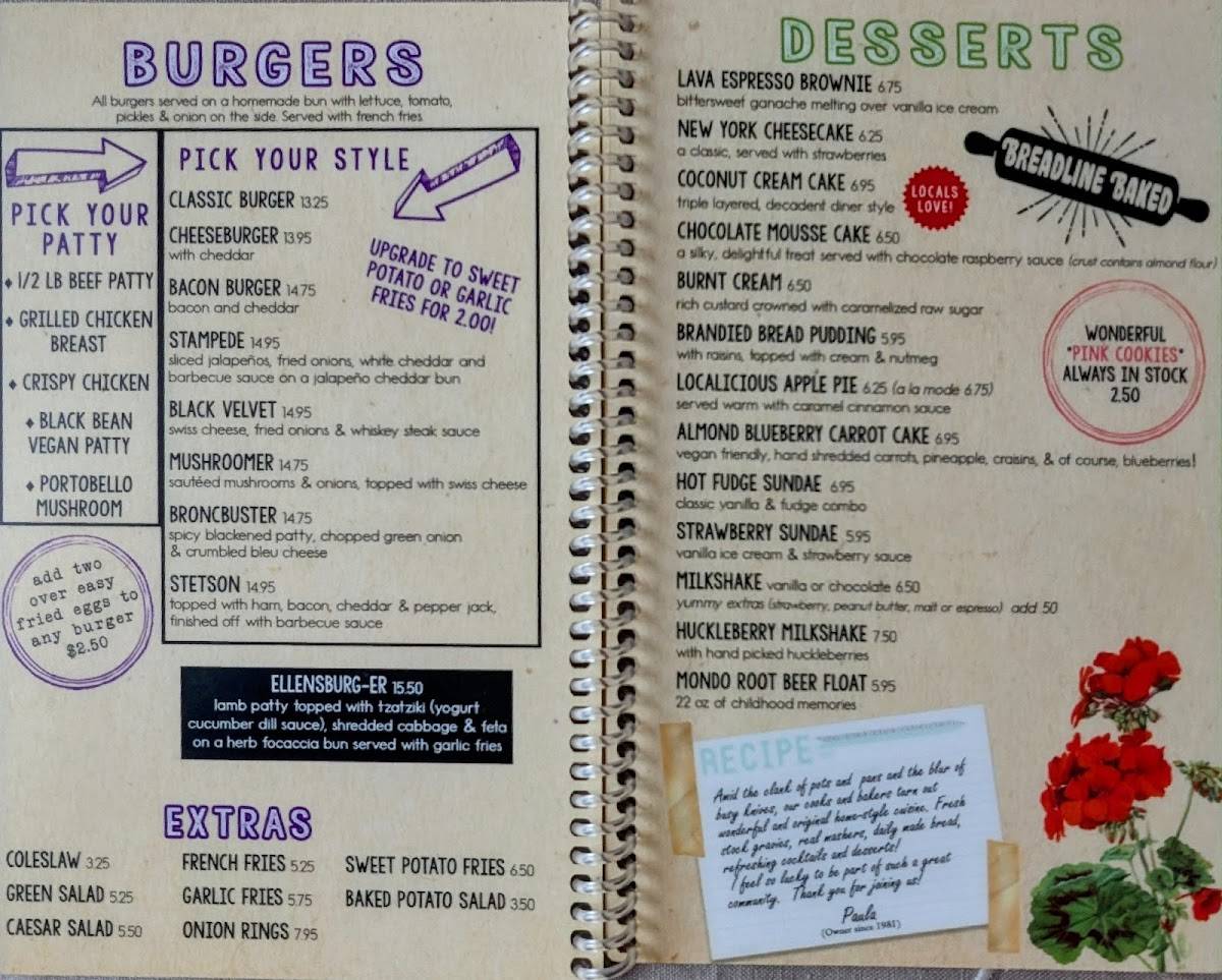 Menu at Breadline Cafe, Omak