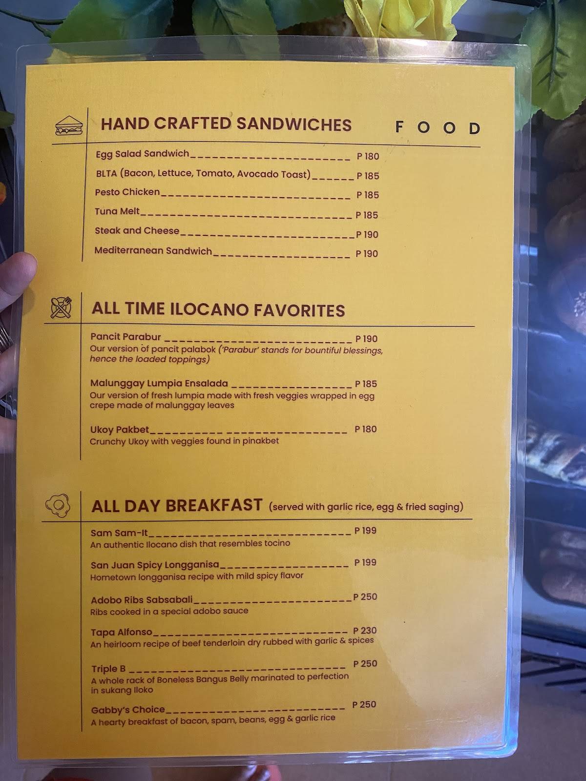 Menu at Breadwinner Bakery & Cafe, San Juan