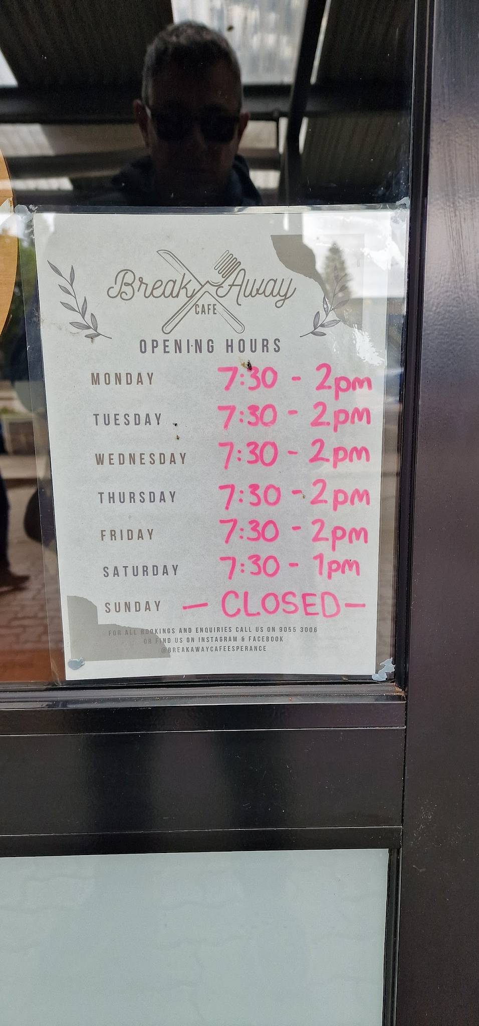 Menu at Break Away Cafe, Esperance