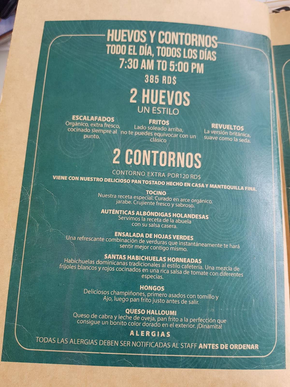 Carta de Breakers Café, Punta Cana, Los Corales