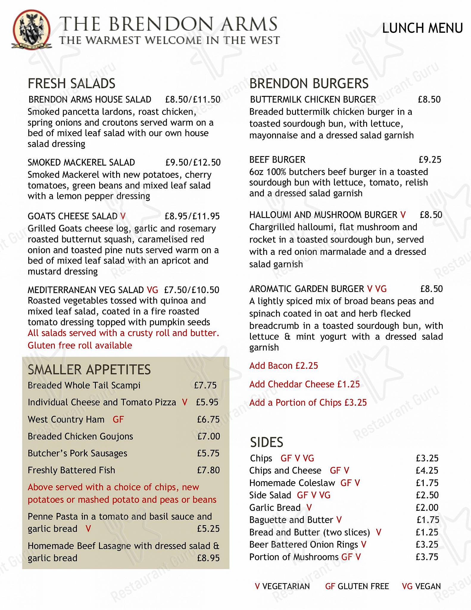 Menu at The Brendon Arms pub & bar, Bude