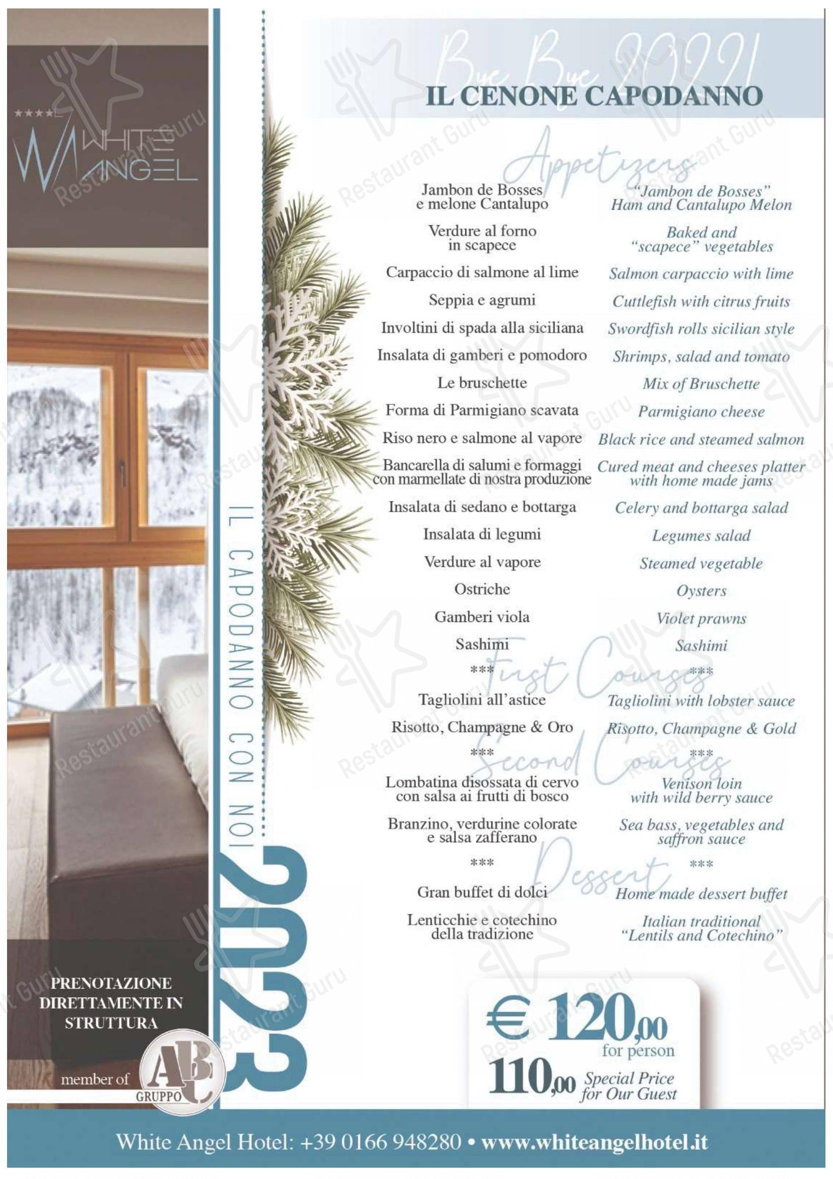 Menu at White Angel Hotel, Breuil-Cervinia