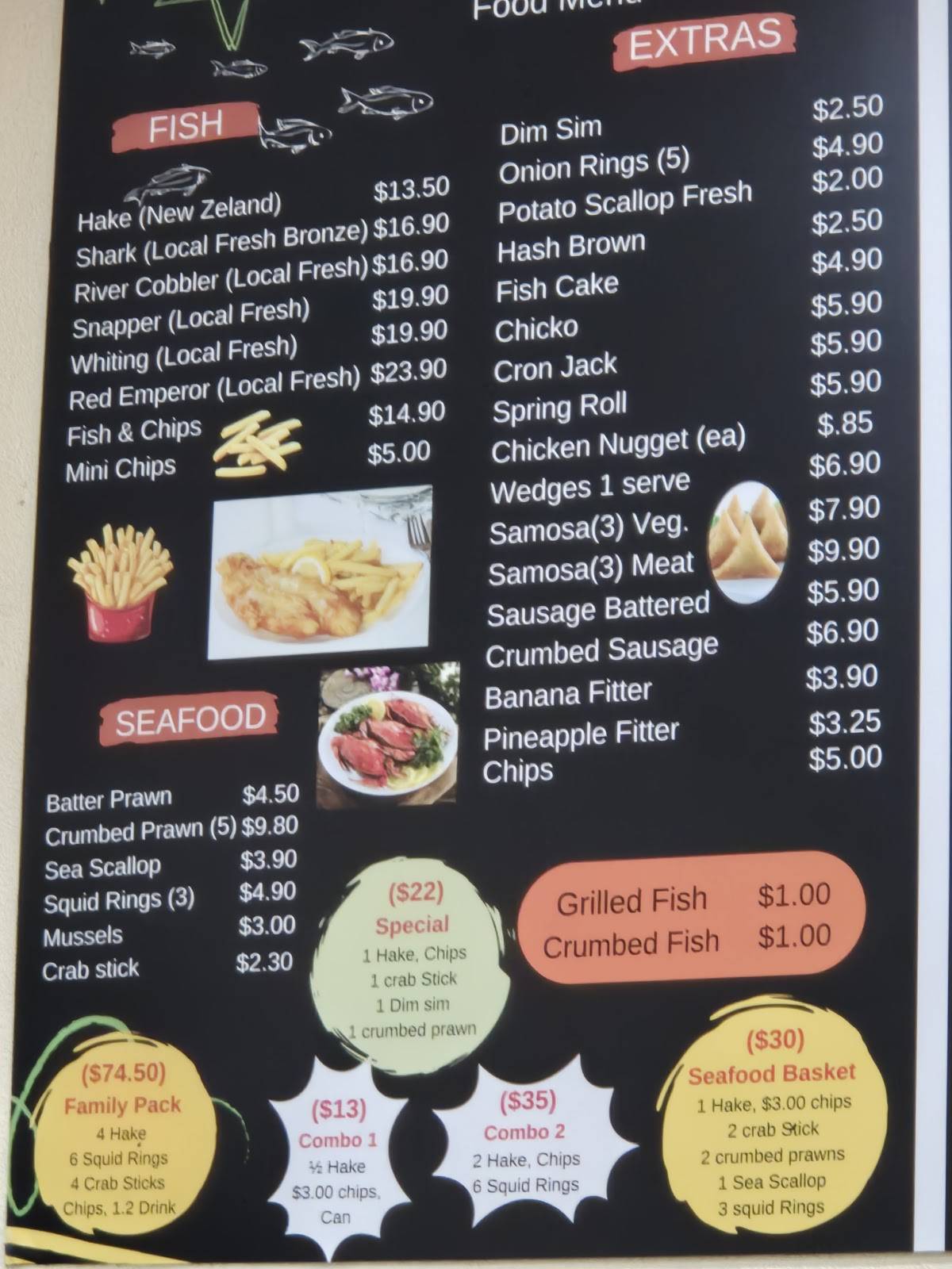 Menu at Brian's Fish Bar, Shelley