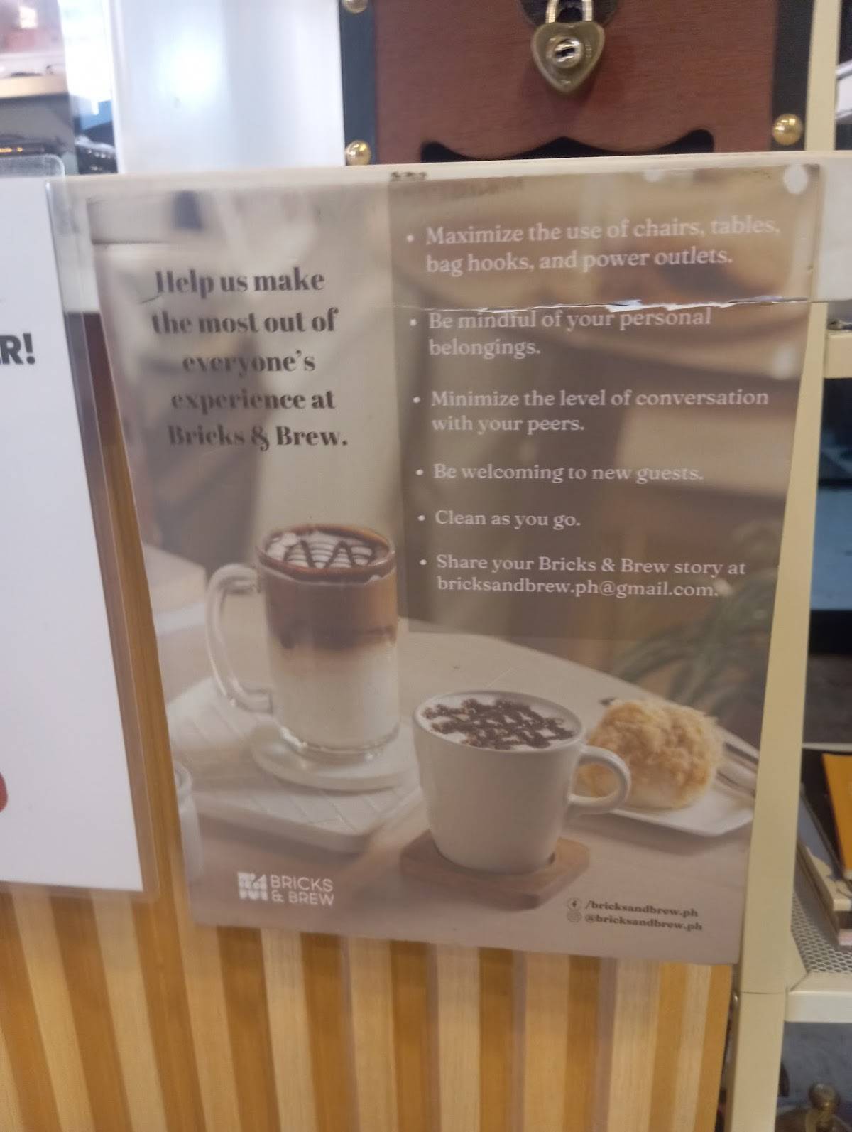 Menu at Bricks & Brew cafe, Manila