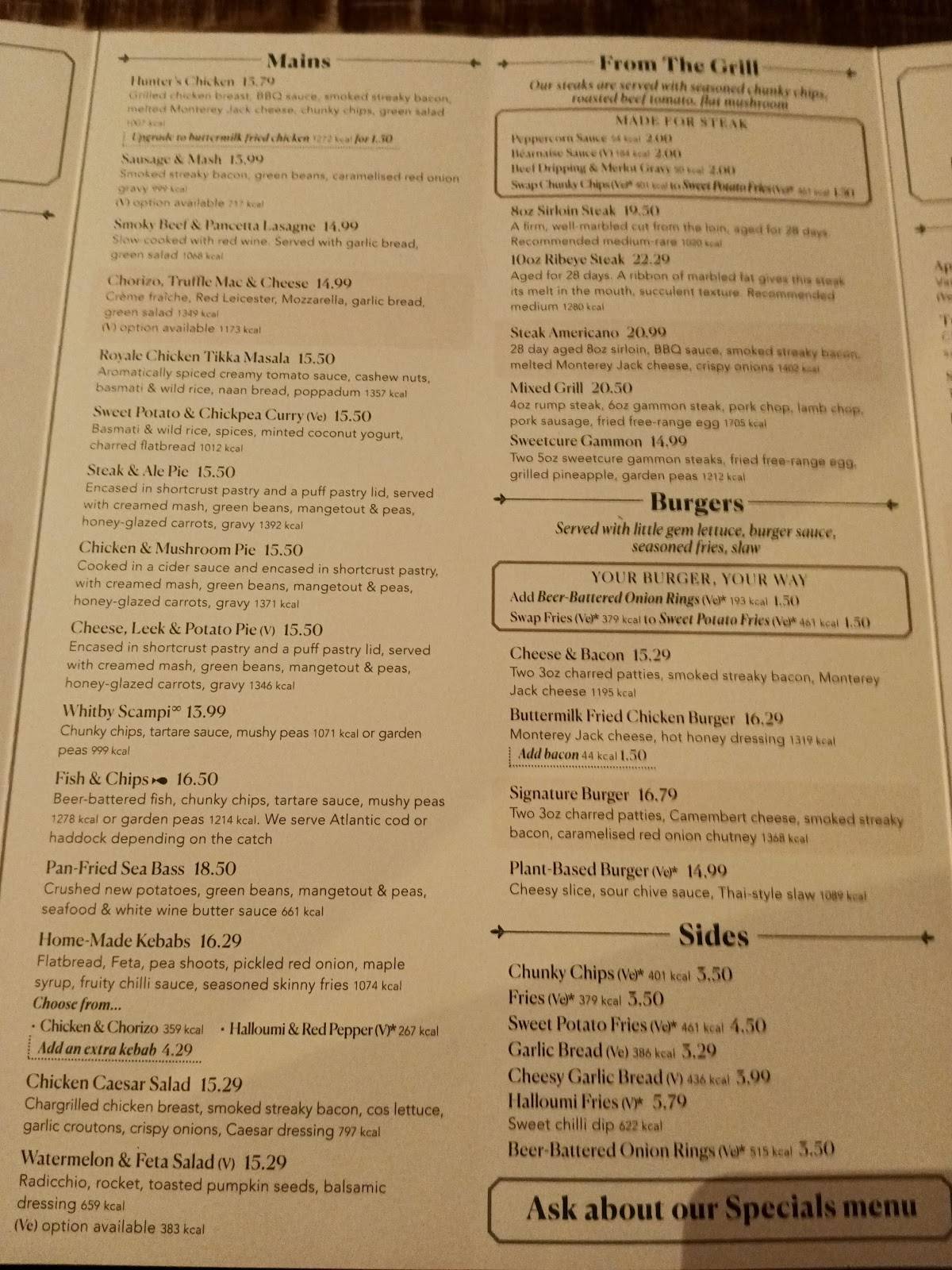 Menu at Bridge Inn pub & bar, Belper