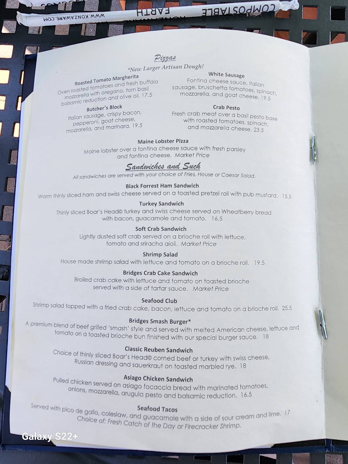 Menu at Bridges Restaurant on Kent Narrows, Grasonville