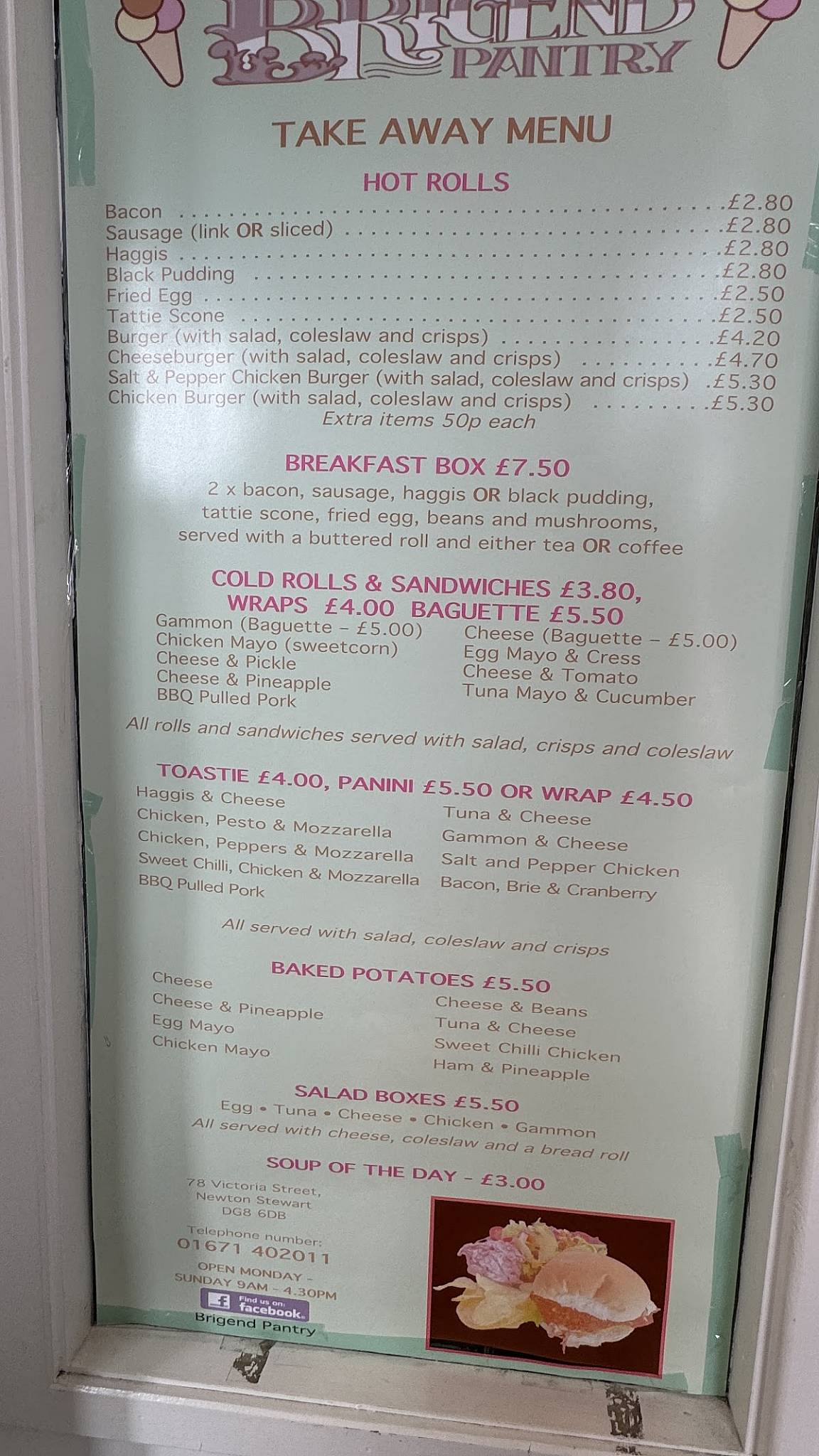 Menu at Brigend Pantry restaurant, Newton Stewart