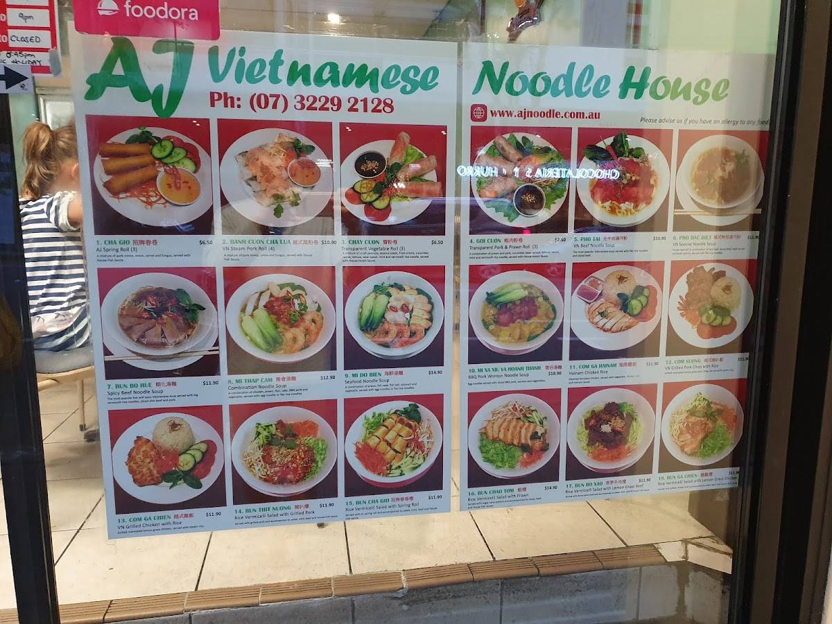 Menu at AJ Vietnamese Noodle House restaurant, Brisbane City