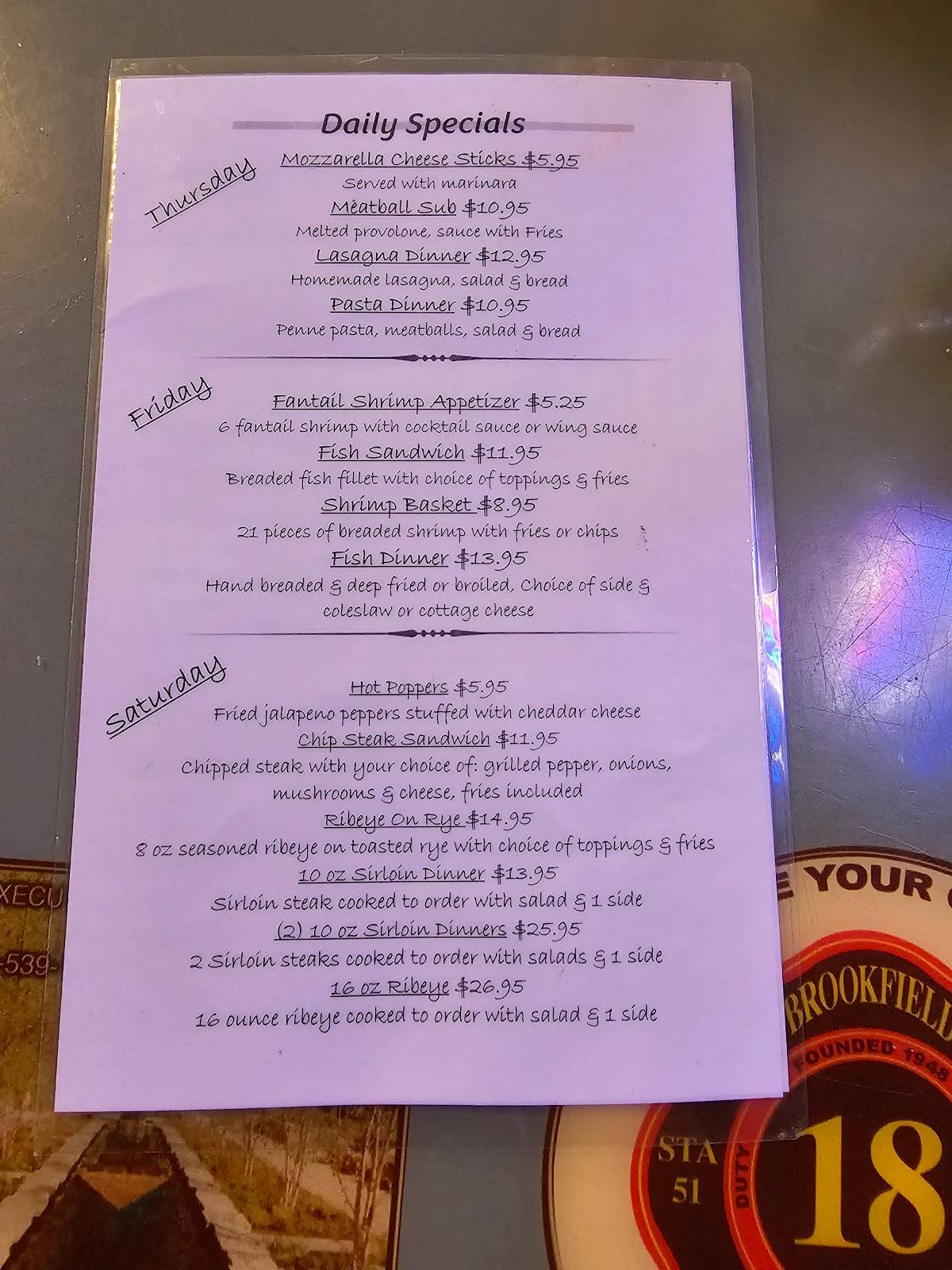 Menu at Yankee Lake restaurant, Yankee Lake