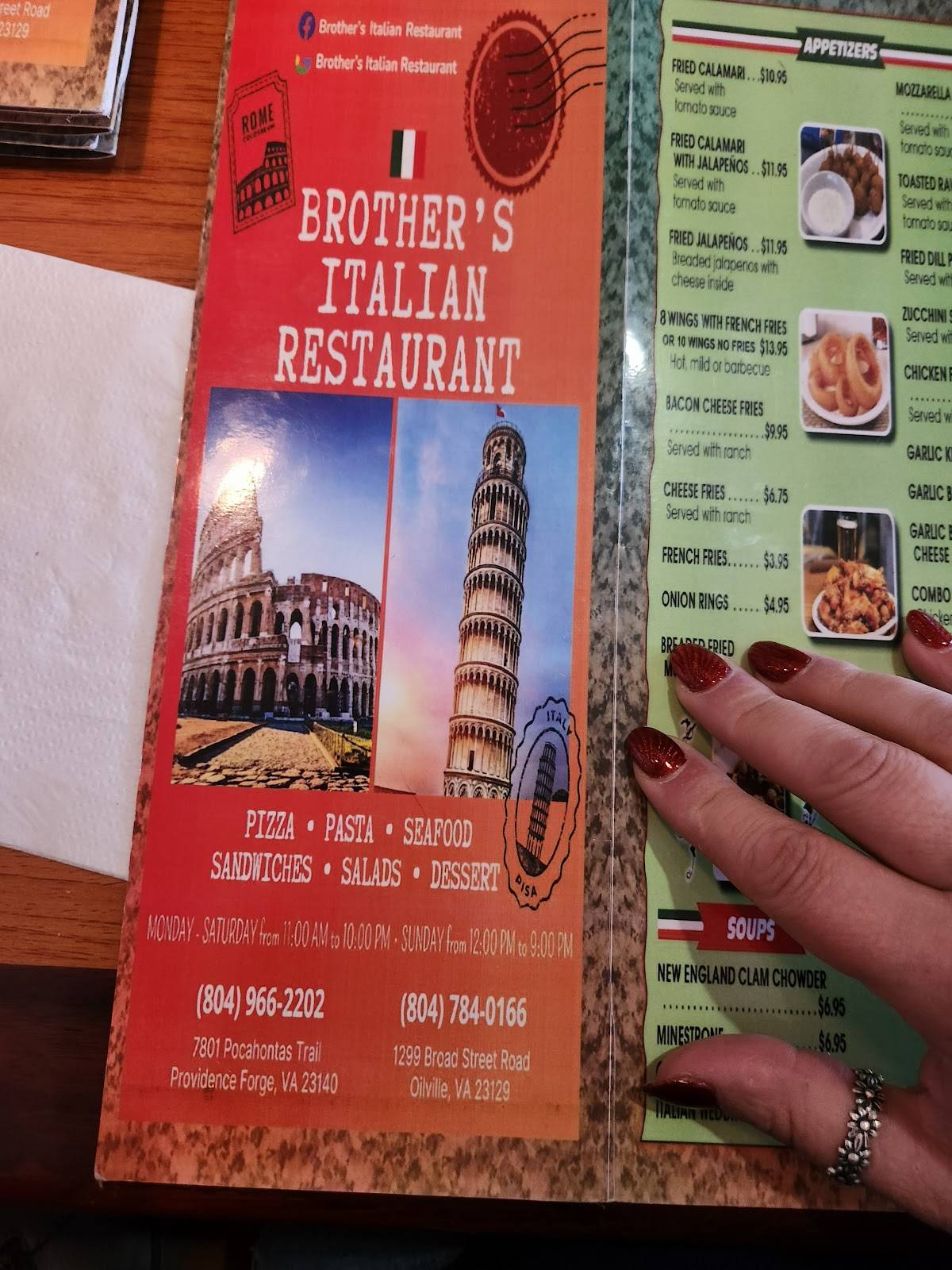 Menu at Brothers Italian Restaurant, Oilville, Broad St Rd