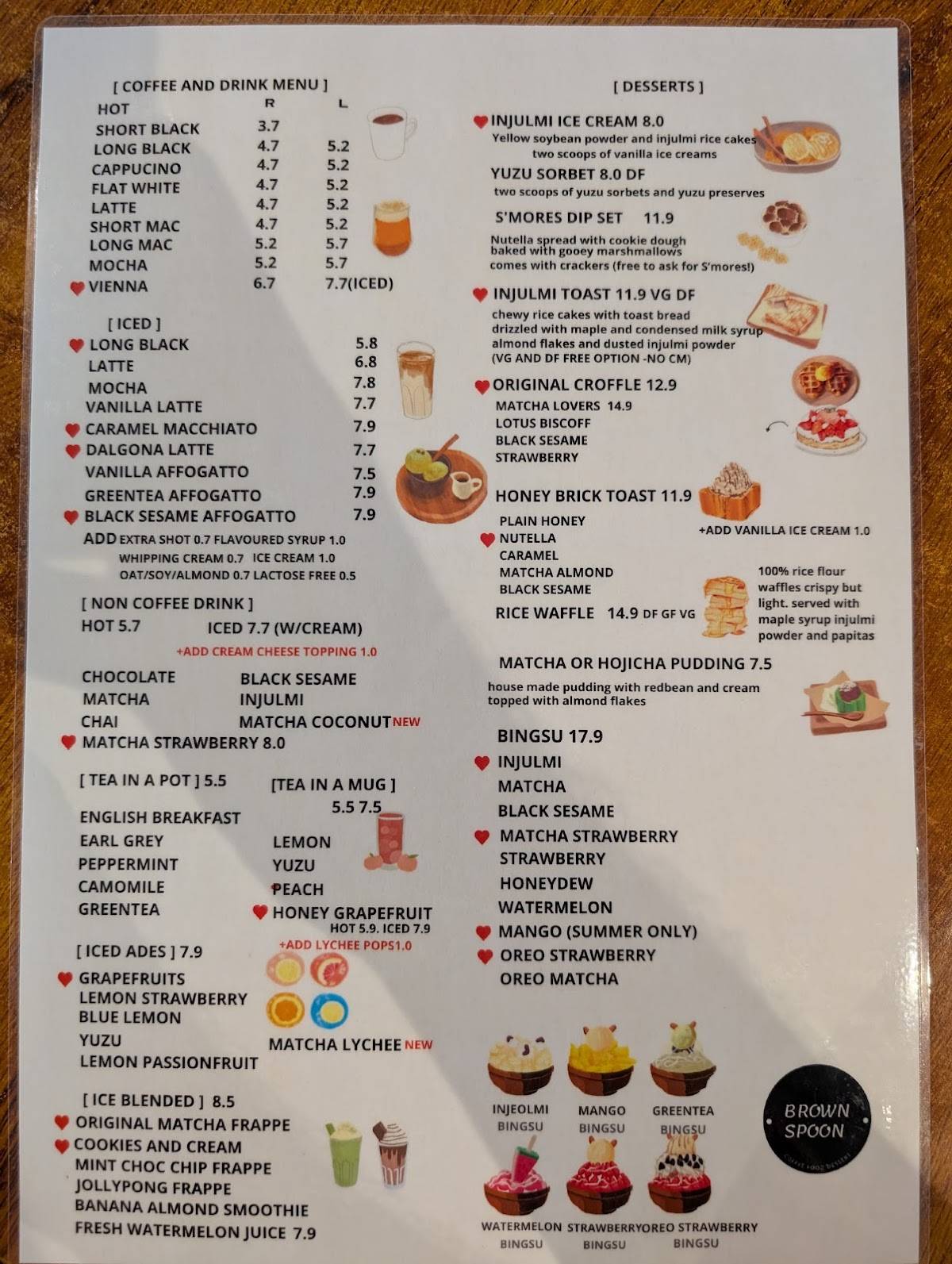 Menu at Brown Spoon Victoria Park cafe, Victoria Park