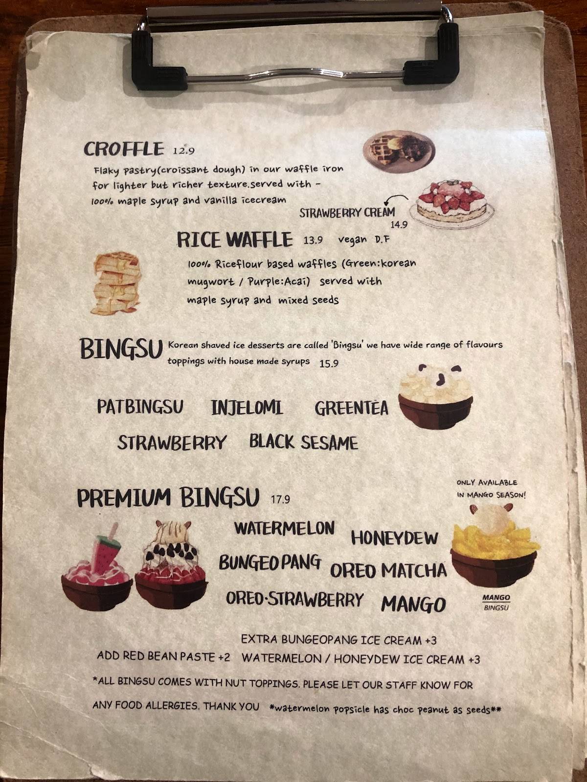 Menu at Brown Spoon Victoria Park cafe, Victoria Park