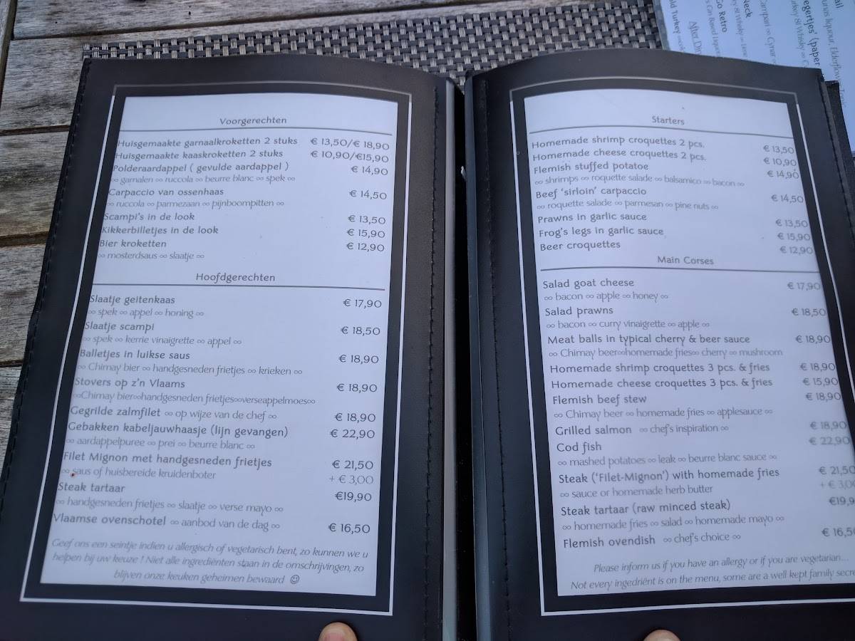 Menu at ONE Restaurant, Bruges