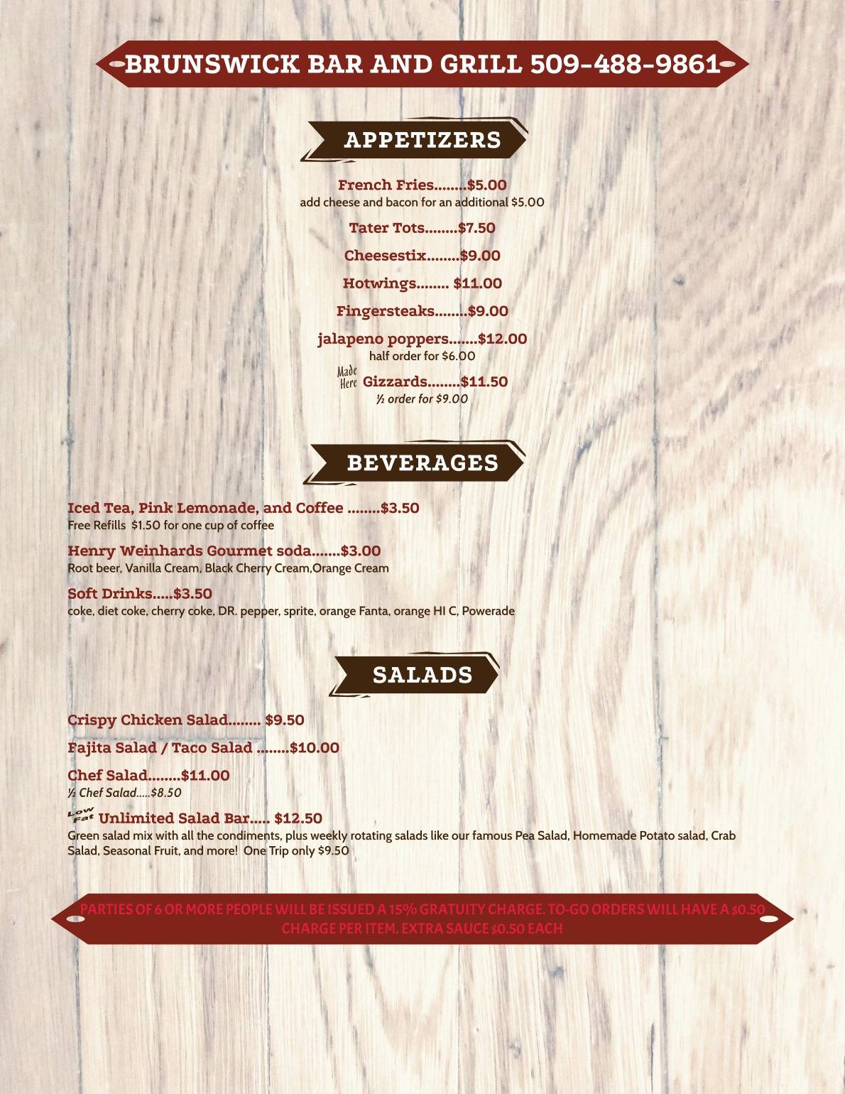 Menu at Brunswick Bar & Grill, Othello