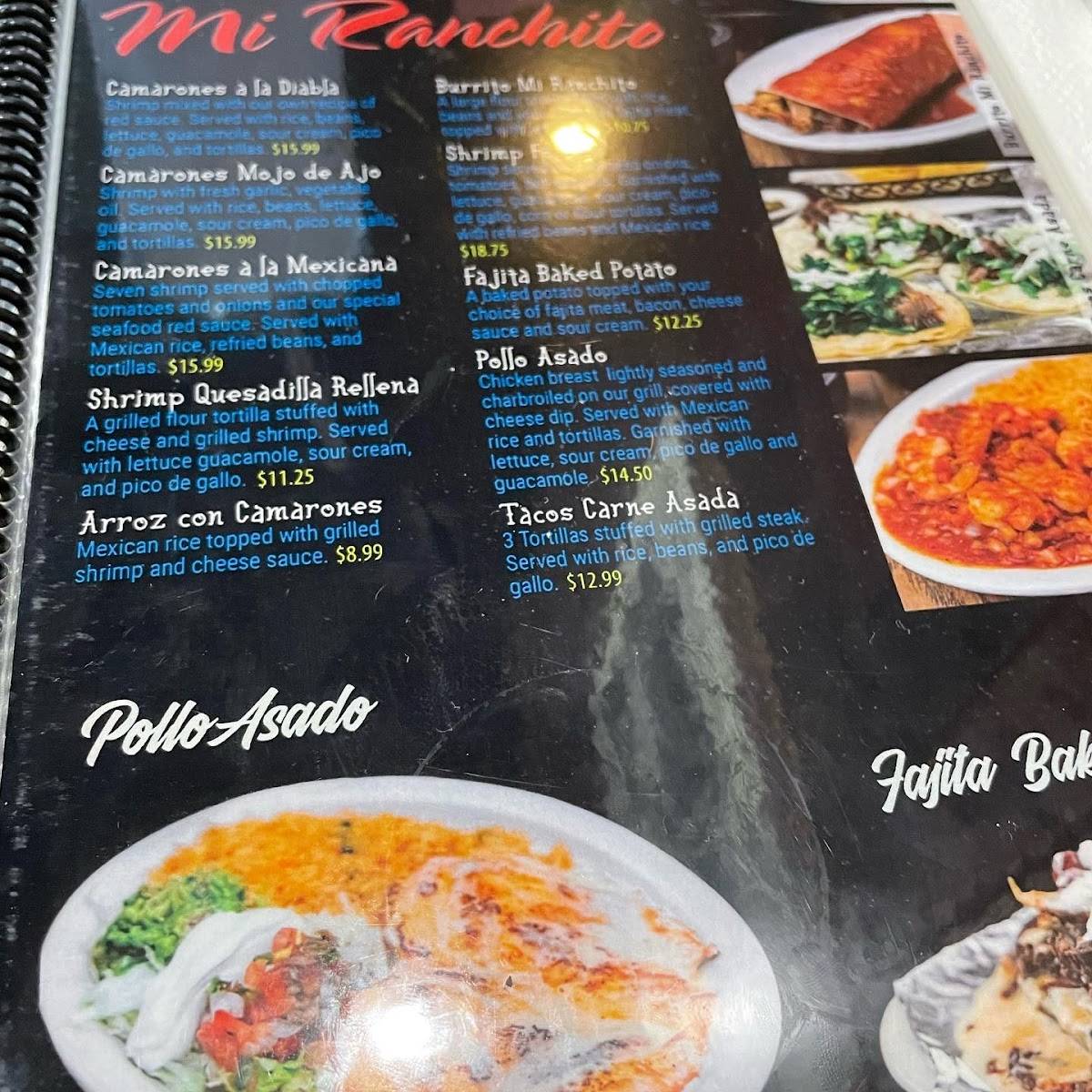 Menu at Mi Ranchito restaurant, Bryant