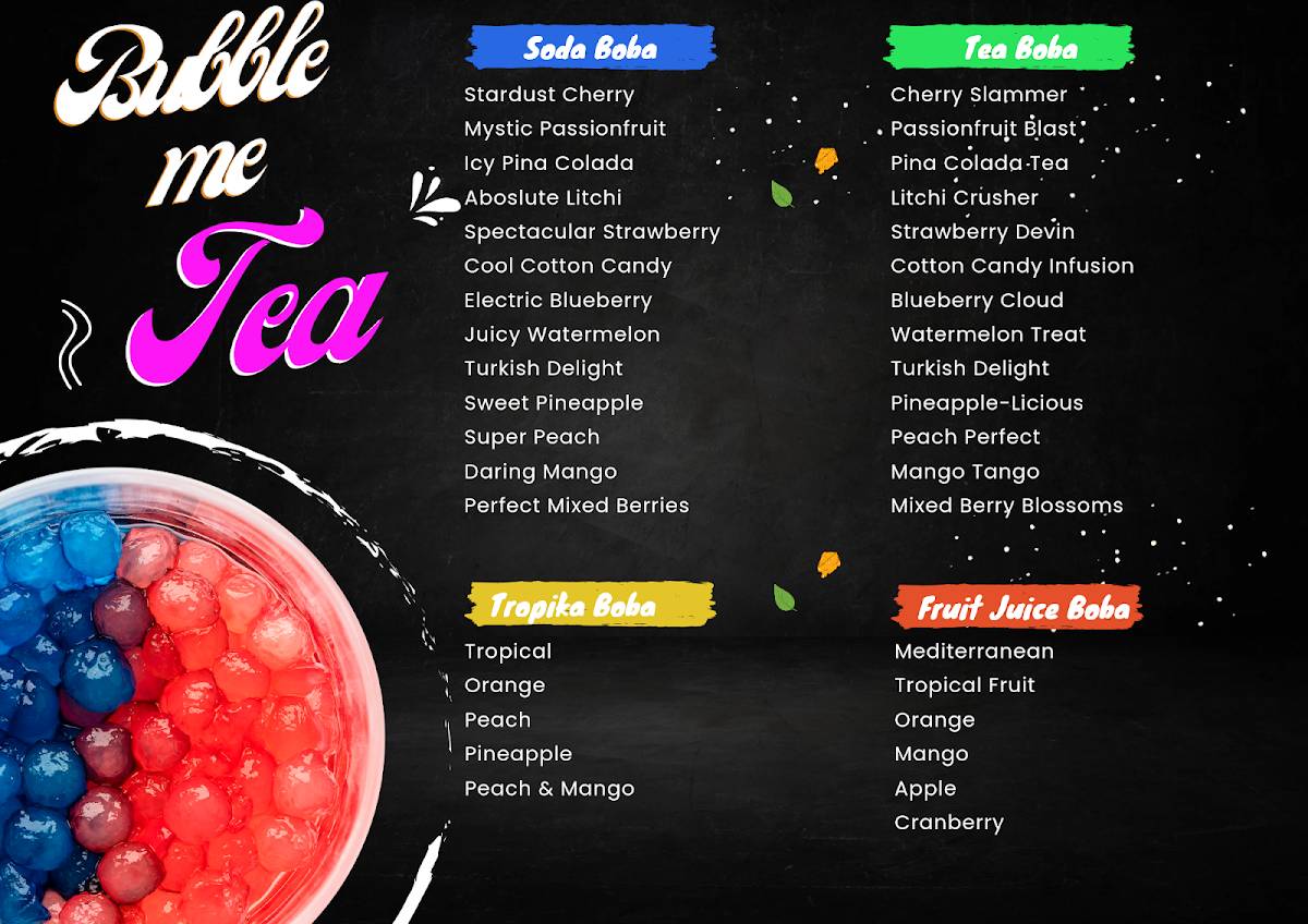 Menu at Bubble Me Tea, Secunda