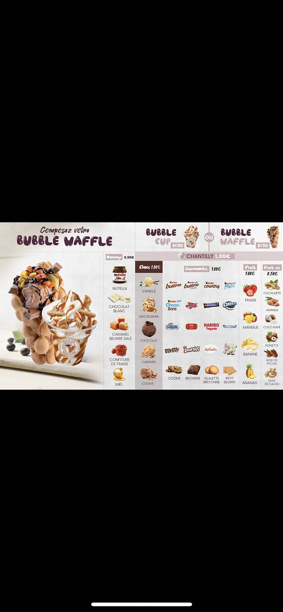 Carta del restaurante Bubble Tea et waffle sucré salé, Colombes
