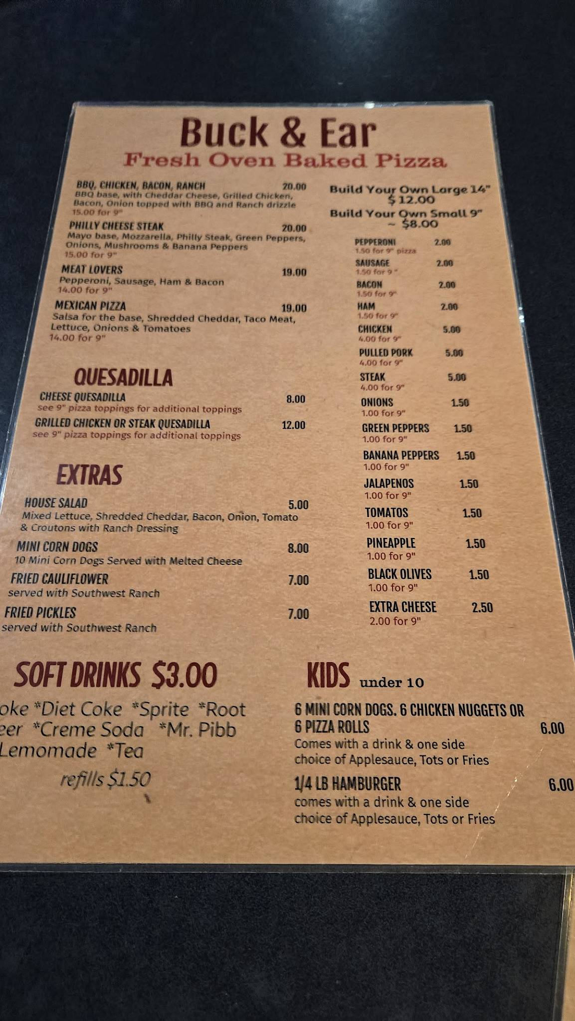 Menu at Buck and Ear pub & bar, Xenia