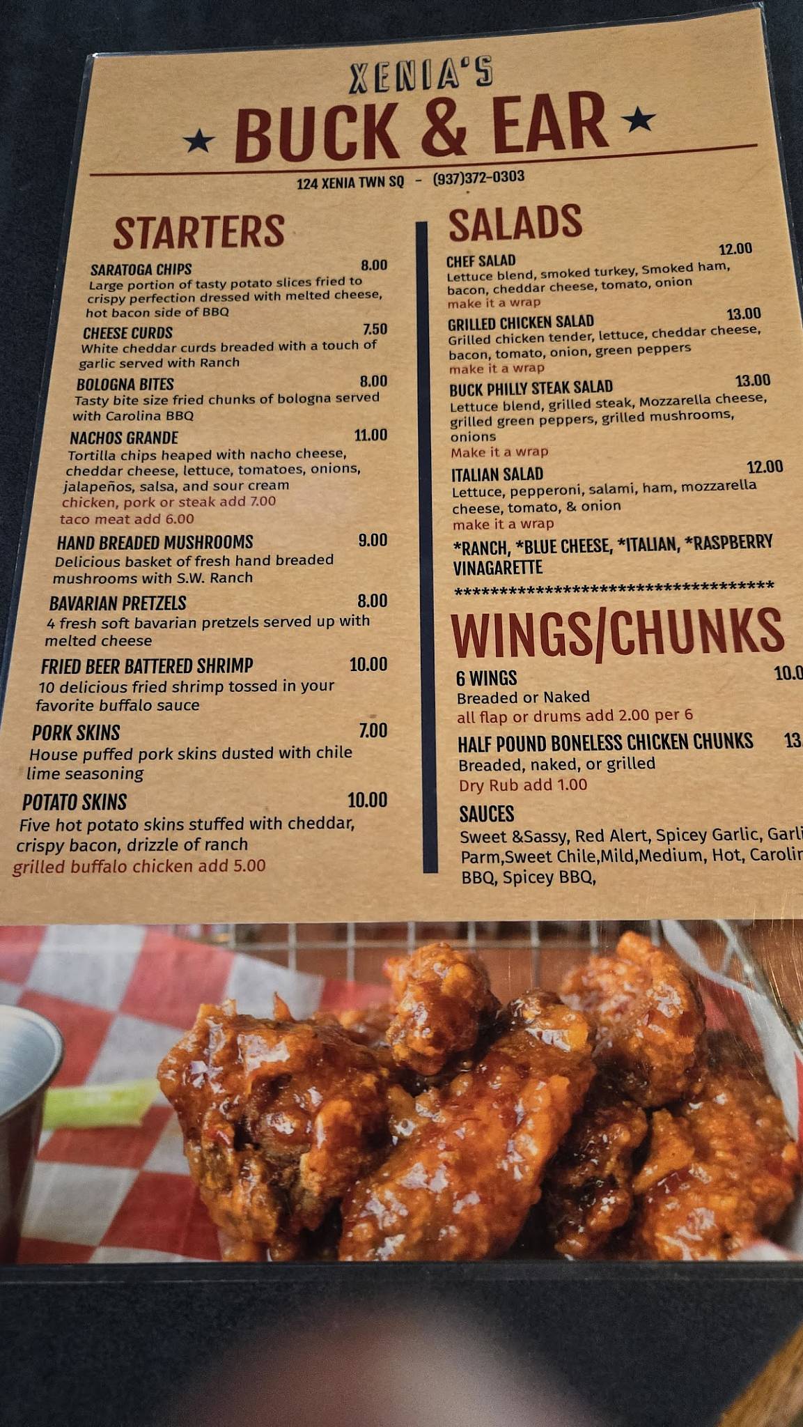 Menu at Buck and Ear pub & bar, Xenia