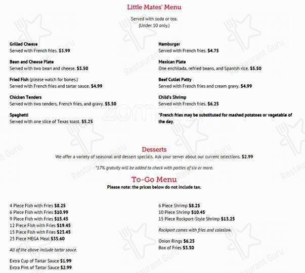 Menu at Bud Jones Restaurant, San Antonio