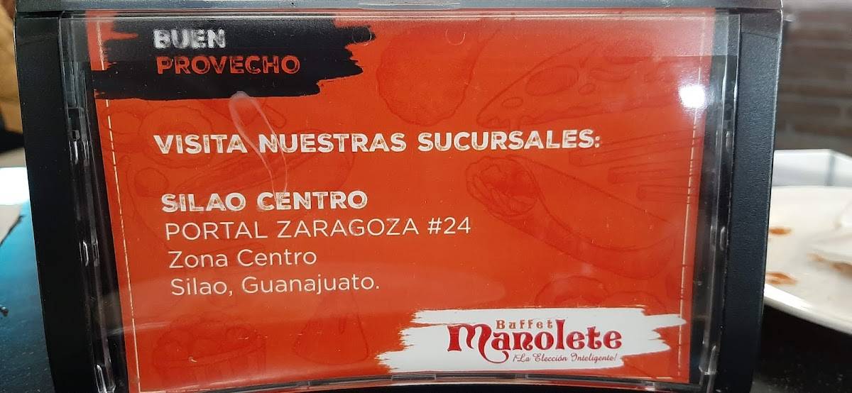 Carta del restaurante Buffet Manolete, Pénjamo