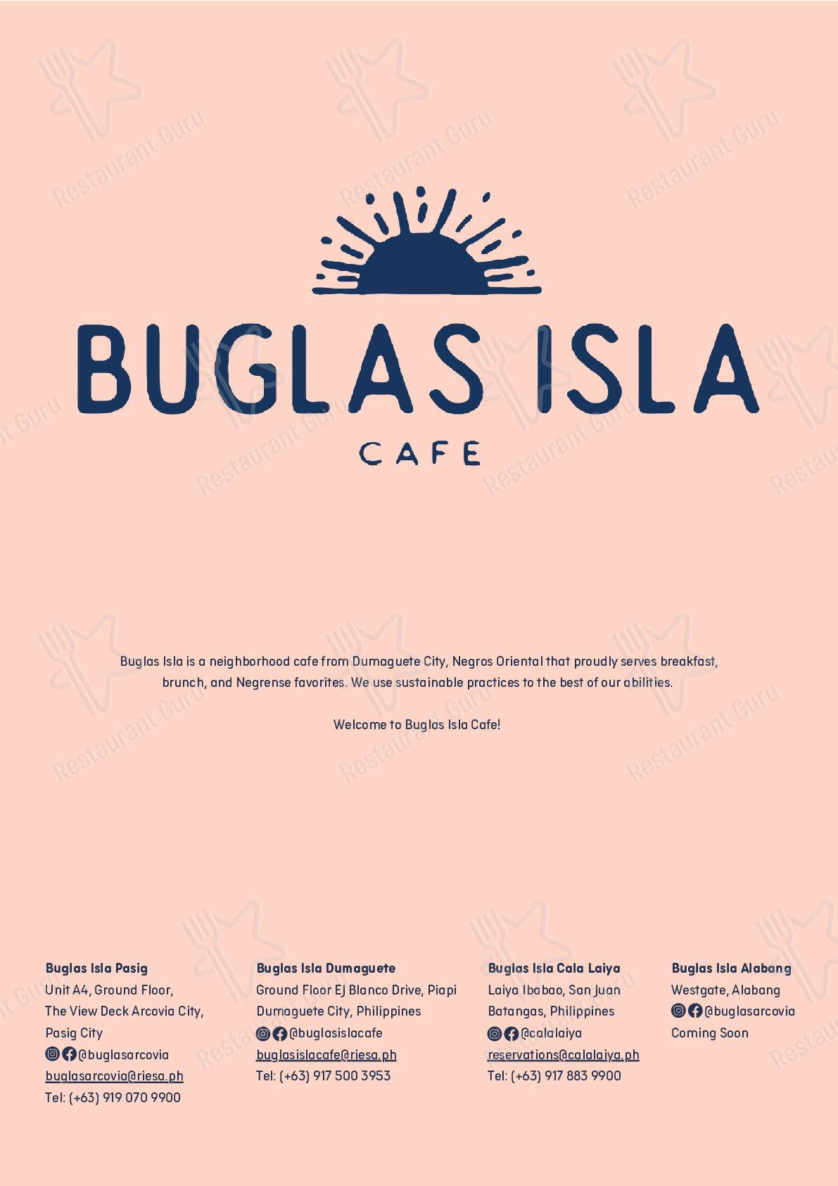 Menu at Buglas Isla Cafe Dumaguete, Dumaguete, Ground Floor