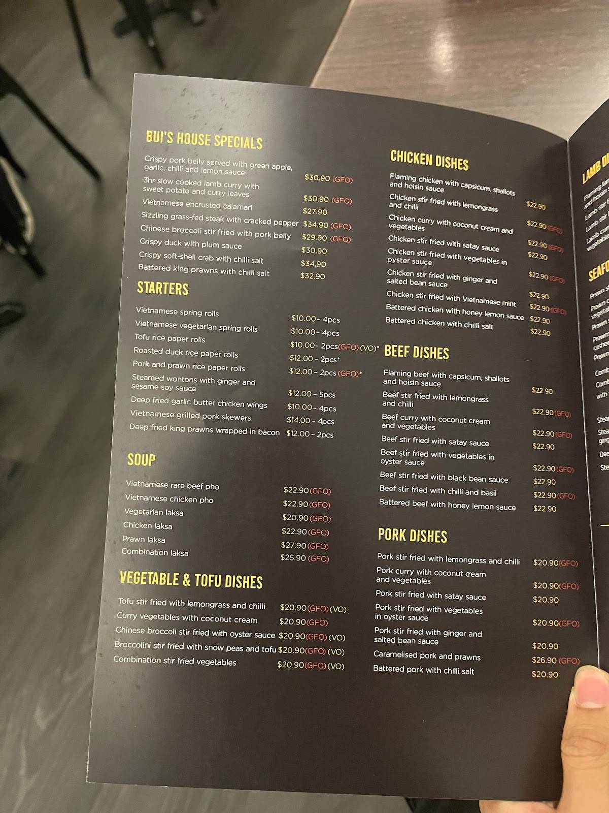 Menu at Bui's Restaurant, Kingston