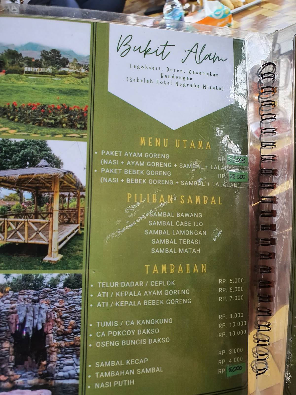 Menu at Bukit Alam restaurant, Bandungan